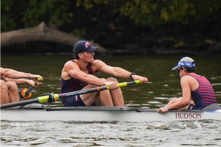 Jonathan Condon of men's rowing is racing to the finish line of his ...